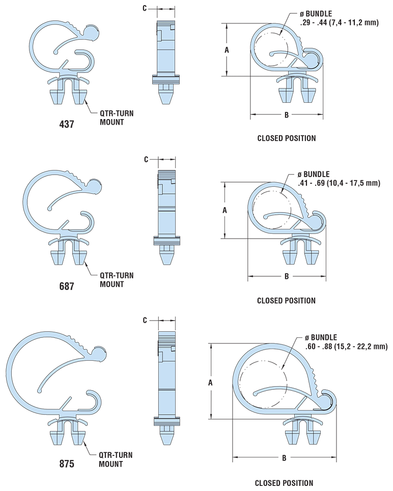 Heyco® Quarter-Turn Mount Wire Clips - SBCQTM Series - Heyco