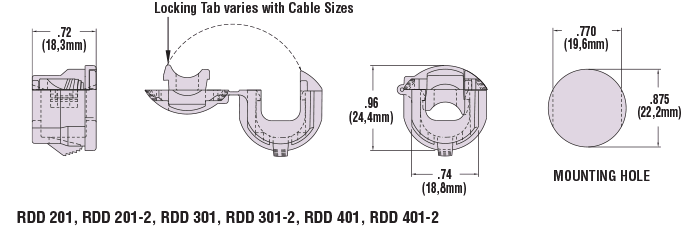 Heyco® RDD Lockit™ Strain Relief Bushings - Straight-Thru (Round Cables ...