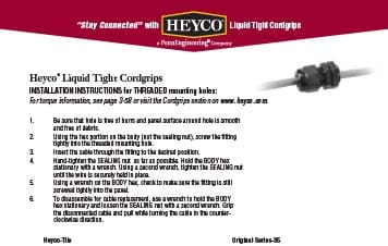 Heyco Liquid Tight Cordgrips Installation Instructions for Threaded ...