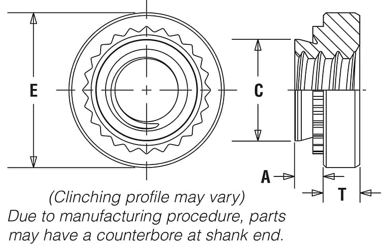 SP-M4-2 - Self-Clinching Nuts - Types S, SS, CLS, CLSS, SP - M4 x 0.7 - PEM® Fastening Products