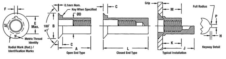 AEBRM6KB8.6 - Countersunk Head Threaded Insert - Closed End Keyed - M6 ...