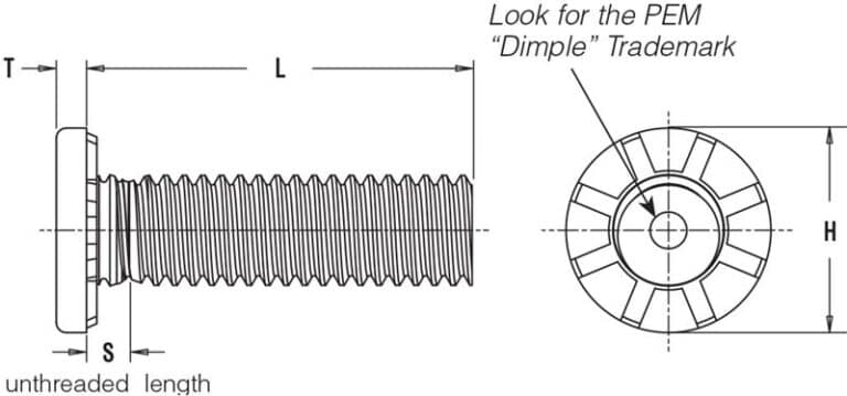 THFE-M6-30ZI - Heavy Duty Studs for Thin Sheets - Type THFE - M6 x 1 - PEM® Fastening Products