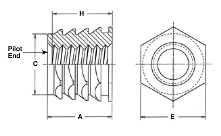 NFPC-M6 - Press-in Threaded Inserts, Hexagonal - M6 x 1 - PEM ...