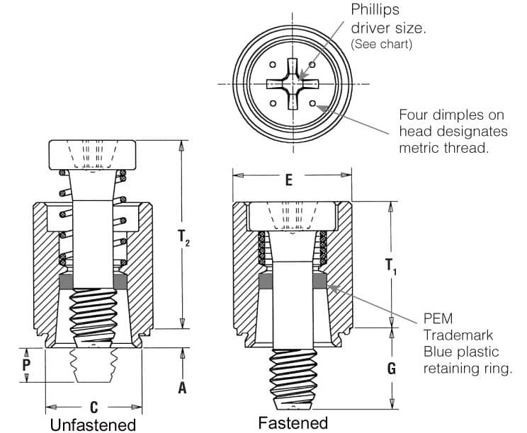 PFC2P-032-72 - Captive Panel Screw-Tool only, Non Flush, Spring-loaded ...